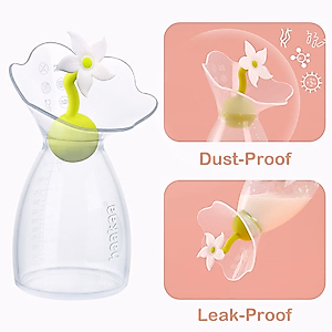 haakaa Manual Breast Pump Petal Silicone Breast Pump with Flower Stopper & Silicone Strap Breastfeeding Essentials Set (7oz/200ml, New Version)
