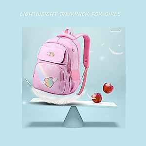 Kacizes Backpack for School Girls Backpacks Kids Cute Rainbow Elementary Middle Bookbag with Laptop Compartments for Travel Daypack, Pink