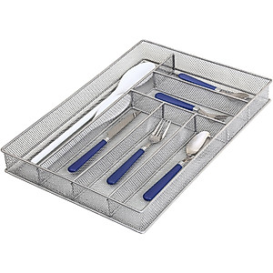 YBM Home Metal Silverware Organizer for In-Drawer Cutlery Storage, 6 Compartment Mesh Cutlery Flatware Tray Sorts Kitchen Utensils, Great for Office Supplies 1132s