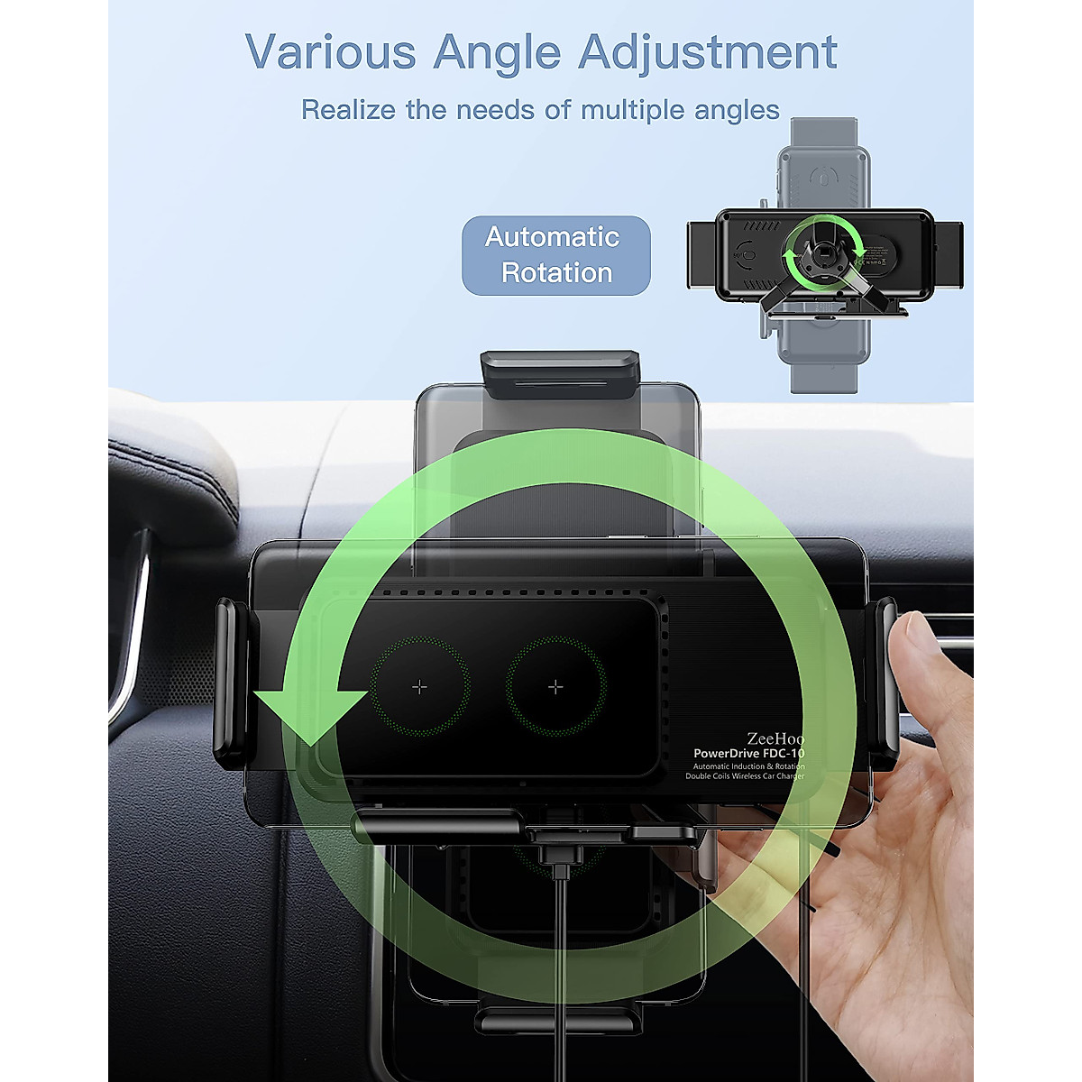 [Dual Coils] Wireless Car Charger, ZeeHoo 15W Fast Charging Auto-Clamping Car Mount, Qi Air Vent Phone Holder for Samsung Galaxy Z Fold/Flip 4 3 5G/S22/S21,iPhone 14 13 Pro Max, Google Pixel 6 Pro