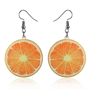 VEINTI+1 Summer Fruit Earrings Lightweight Trendy Statement Creative Funny Lifelike Fruits Acrylic Earrings for Women (Orange)
