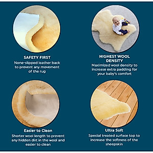 WaySoft Baby Sheepskin Rug, Oeko-TEX Certified, Safe & Natural Nursery Rug, 100% Genuine New Zealand Soft Fur Rug Baby Carpet