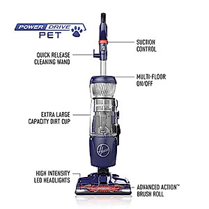 Hoover Power Drive Bagless Multi Floor Upright Vacuum Cleaner with Swivel Steering, for Pet Hair, UH74210M, Purple
