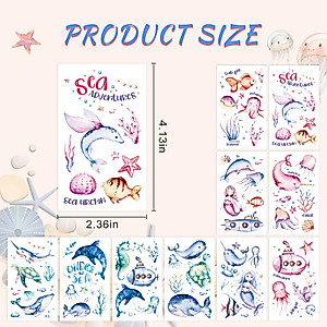 60 Pieces Under The Sea Mermaid Party Decorations Temporary Tattoos for Kids, Ocean Beach Pool Birthday Party Supplies Favors, Mermaid Shark Dolphin Octopus Fish Fake Tattoo Stickers for Boys and Girls