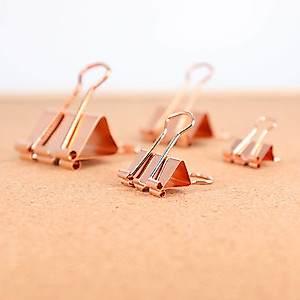 YOPINK Binder Clip Paper Clamps, Assorted Sizes (Mini, Small, Medium, Large), 100 Pcs Clips for Office School Supplies (Rose Gold)