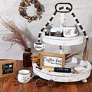 7 Pieces Farmhouse Tiered Tray Decor Bundle Home Farmhouse Items Signs Set Farmhouse and Beaded Garland for Farmhouse Home Kitchen Shelf Coffee Bar Table Decor (Coffee Bar)