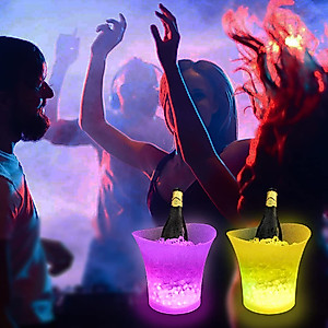 SMETA Ice Bucket Led for Champagne Beer Wine Color Changing Bottle Beer 5L Large Capacity Cooler with Led, Plastic Portable Ice Bucket with Light for Parties, Bar, Home, KTV Small Clear Buckets, 5PCS