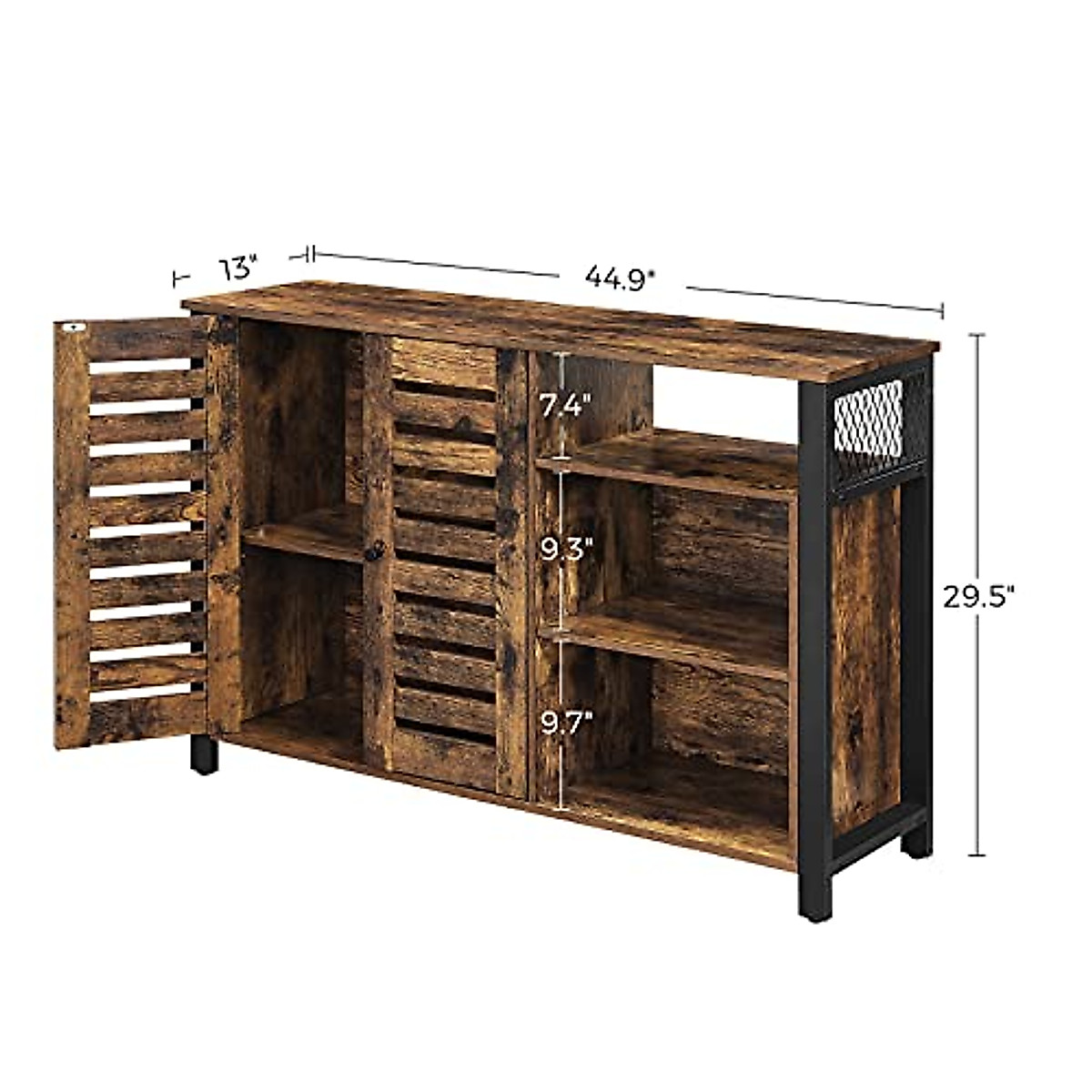 VASAGLE Lowell Storage Cabinet, Sideboard with Adjustable Shelves and Louvered Doors, Industrial, 13" D x 44.9" W x 29.5" H, Rustic Brown