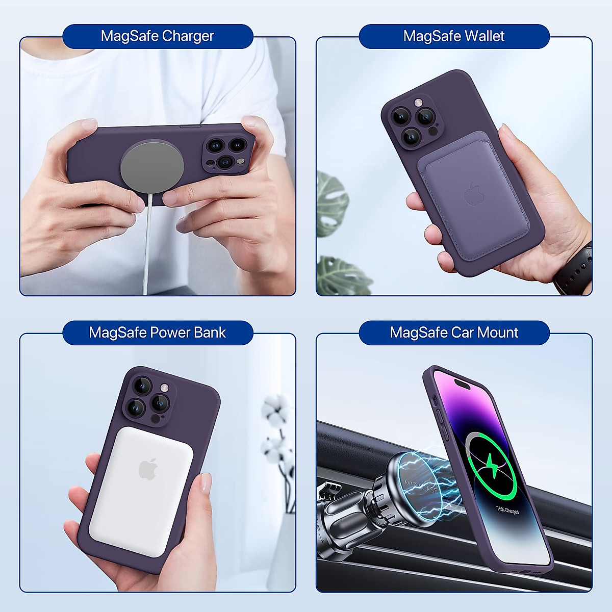 Miracase Designed for iPhone 14 Pro Case, Compatible with Magsafe, 1 Pack Screen Protector, Shockproof Liquid Silicone Rubber Phone Case Cover for 14 Pro 6.1 inch (Purple Magnetic)