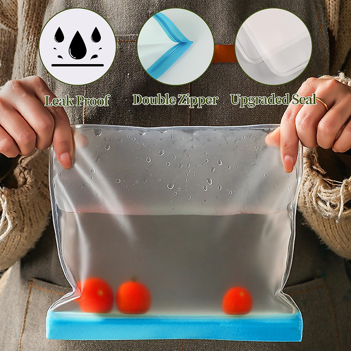 24 Pack Silicone Reusable Storage Bags, Dishwasher Safe Reusable Sandwich Bags BPA Free, Reusable Freezer Bags, Reusable Snack Bags, Gallon Lunch Bags for Food Storage, Marinate, Travel (6L, 9M, 9S)