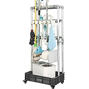 QTJH storage shelf broom mop holder hold your cleaning supplies janitorial cart Steel Organizer Wire Rack