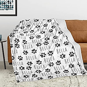 Ecautly Personalized Dog Blanket, Custom Paw Print Dog Blanket with Pets Name, Stuff for Pets, Customized Puppy Blanket with Name, Pets Bereavement/Passing Away Gifts