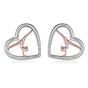 Gymnastics Sport Earrings Stud Sterling Silver Gymnast Team Ballerina Jewelry Gift for Women Birthday Christmas (rose-gold)