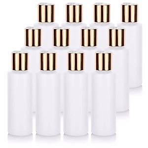 JUVITUS 4 oz / 120 ml Clear Natural Refillable Plastic Squeeze Bottle Dispenser with Gold Disc Cap (12 pack)