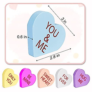 Wooden Heart Decor for Valentines Day, Double Printed Freestanding Wood Sign Valentines Decoration, Table Decorations for Living Room, Tiered Tray, Fireplaces Mantel, Wall Shelf - 6 PCS