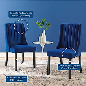 Modway Renew Performance Velvet Parsons Dining Chairs in Navy-Set of 2