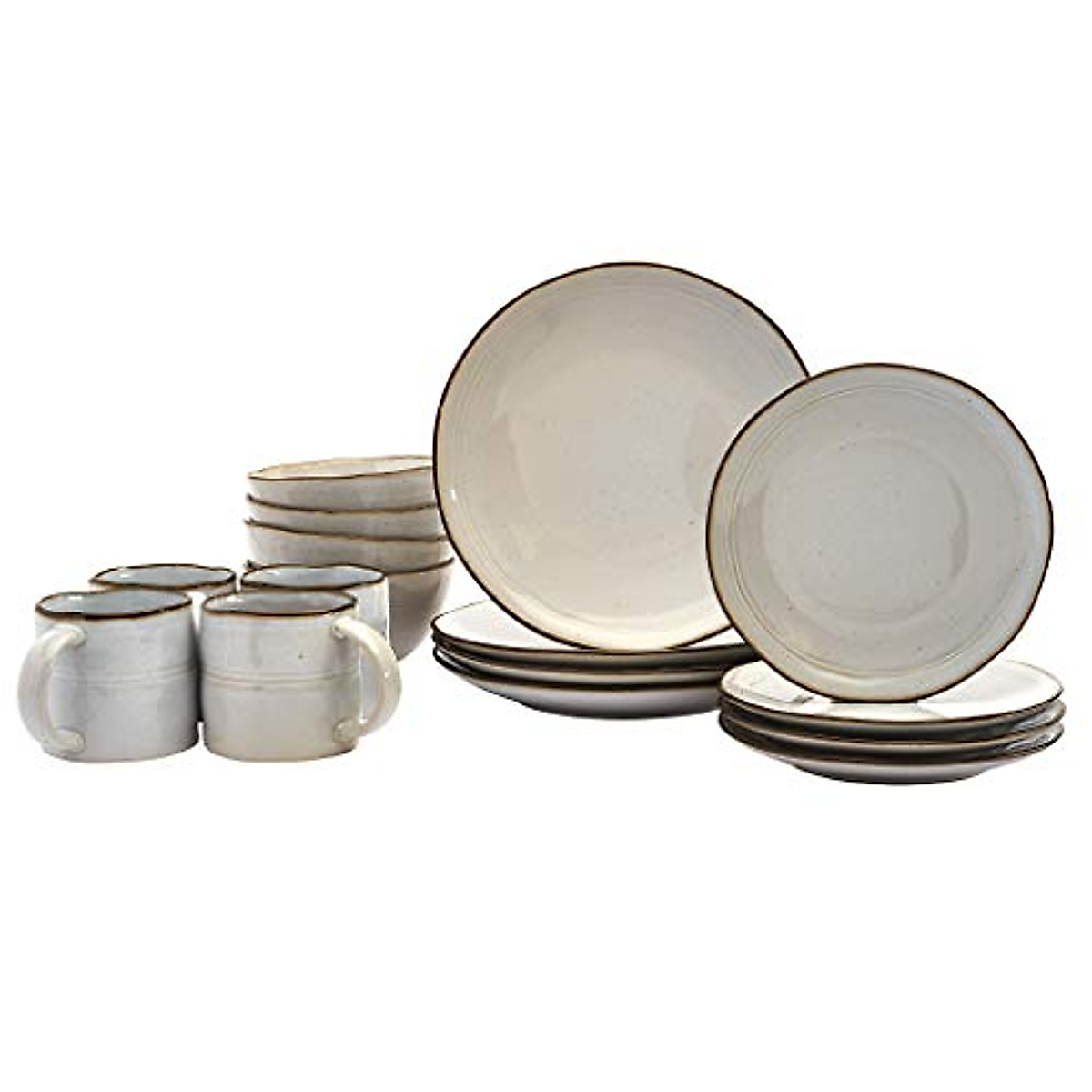 Tabletops Gallery Speckled Farmhouse Collection- Stoneware Dishes Service for 4 Dinner Salad Appetizer Dessert Plate Bowls, 16 Piece Geneva Dinnerware Set