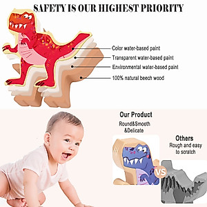 AULEGE Wooden Stacking Dinosaur Toys, Dinosaur Balance Toys for Kids 4 5 6 7 Years Old, Large Dinosaur Building Blocks Set, Preschool Toys for 4+ Years Old, Birthday Gift for Boys and Girls