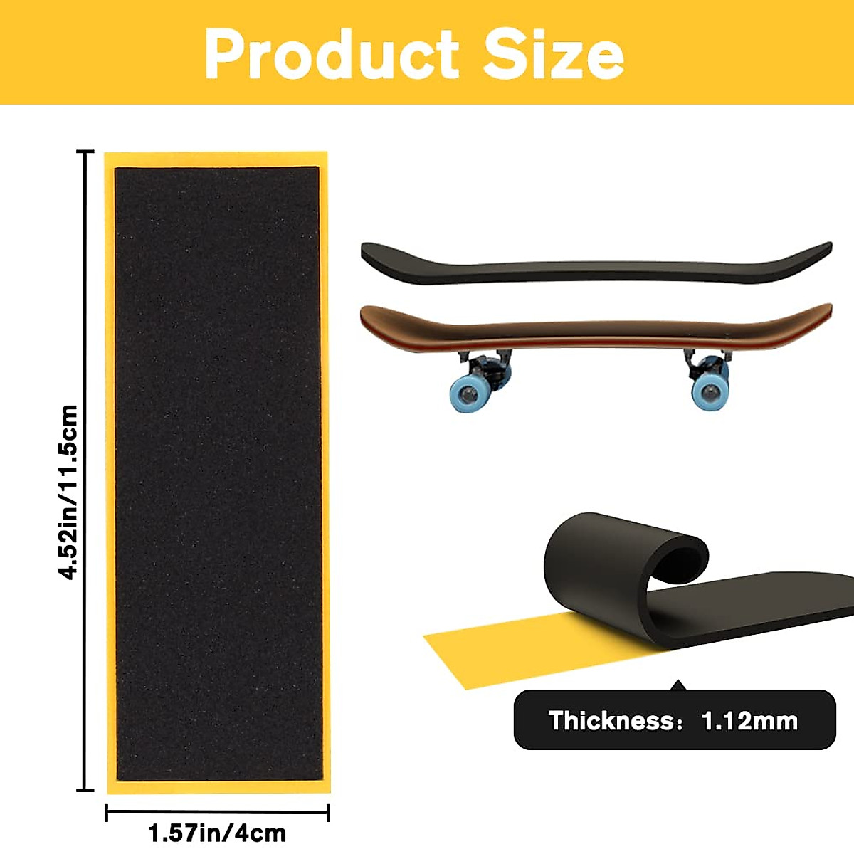 YUJUN 20PCS 38mmX110mm Wooden Fingerboard Foam Grip Tape Black Pro Skateboard Grip Tape Stickers