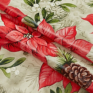 Newbridge Majestic Winter Poinsettia Festive Floral Christmas Print Vinyl Flannel Backed Tablecloth, Noel and Holly Berry Xmas Easy Care Wipe Clean Tablecloth, 60 Inch x 84 Inch Oblong/Rectangle
