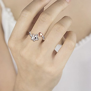 Mic Tai 925 Sterling Silver Pig Rings - Cute Heart Animal Adjustable Thumb Ring Jewelry Gift for Women