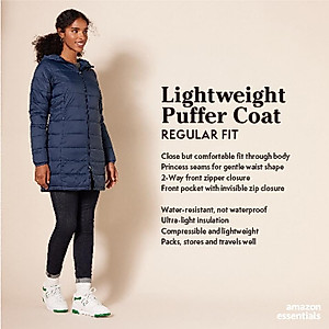 Amazon Essentials Women's Lightweight Water-Resistant Hooded Puffer Coat (Available in Plus Size), Stone, Medium