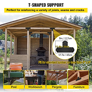 VEVOR Black T Bracket, 6'' x 6'', 8 PCs Black Powder-Coated T Mending Plate, 16 Gauge Steel T-Shaped Tie Flat Connector with Screws Set, Post to Beam Bracket for Repair Wood Furniture