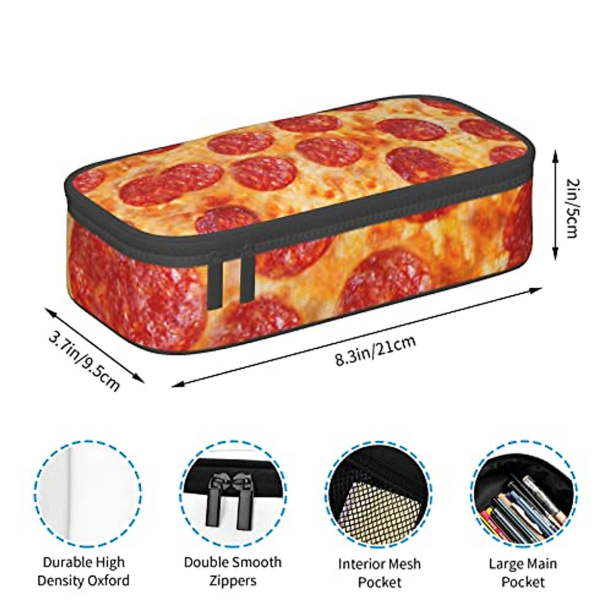 3d Pizza Pepperoni Large Capacity Pencil Case, Stationery Organizer, Double Zipper Compartment Pencil Bag, Cosmetic Bag, Teen Boys Girls School Office Supplies