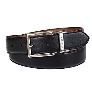 Tommy Hilfiger Men's Reversible Leather Belt - Casual for Mens Jeans with Double Sided Strap and Silver Buckle , cognac/black, 34