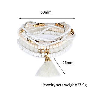 LUREME Bohemian Beads Pearl Tassel Multi Strand Textured Stackable Bangle Bracelet Set-White(bl003054-1)