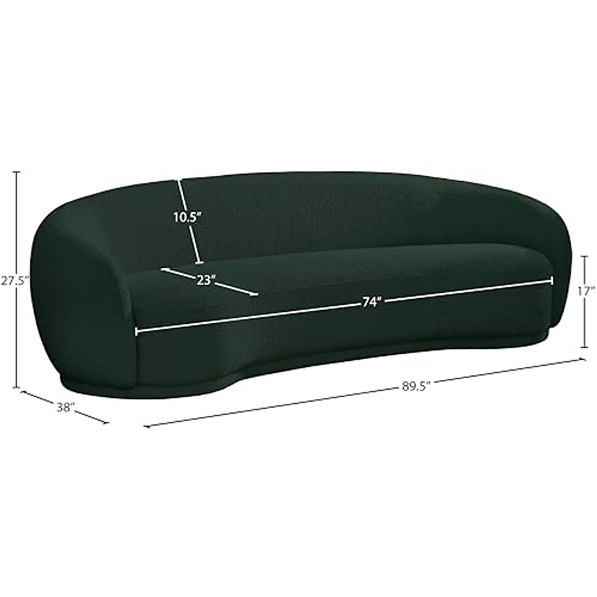 Meridian Furniture 693Green-S Hyde Collection Modern | Contemporary Boucle Fabric Upholstered Sofa, Green, 89.5" W x 38" D x 27.5" H