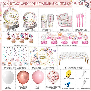 Baby Shower Decorations for Girl, 274Pcs Girl Baby Shower Decorations Party Supplies (20 Guests) Floral Baby Shower Decor It Is A Girl Backdrop Banner for Pink Baby Shower with Plates Cups Balloons