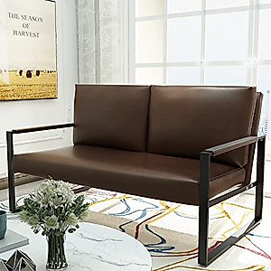 DLKGG Modern 45" Loveseat Sofa Couch, Faux Leather Small Loveseat Sofa with Ergonomic Cushion & Scratch Resistant Foot Mats, 2-Seater Loveseat Sofa for Living Room, Office, Reception Room(Brown)