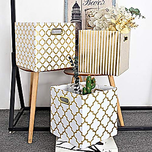 BAIST Storage Cubes Organizer Gold Storage Bins 11 inch Storage Cube Bins Collapsible Cloth Storage Cube with Metal Handles for Shelves Closet Bedroom Cloth Toys Foods Baby (2-Pack, Gold Circle)