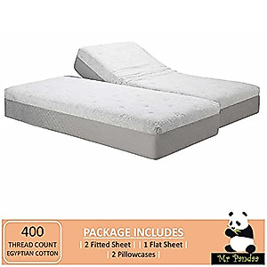 Split King Sheets Sets for Adjustable Bed, Soft 100% Egyptian Cotton 400-Thread-Count, Sateen Weave, 5PC Set with 2 Fitted Sheets, Split-King Sheet Set 21-Inch Deep Pockets, 400-TC - Burgundy Solid