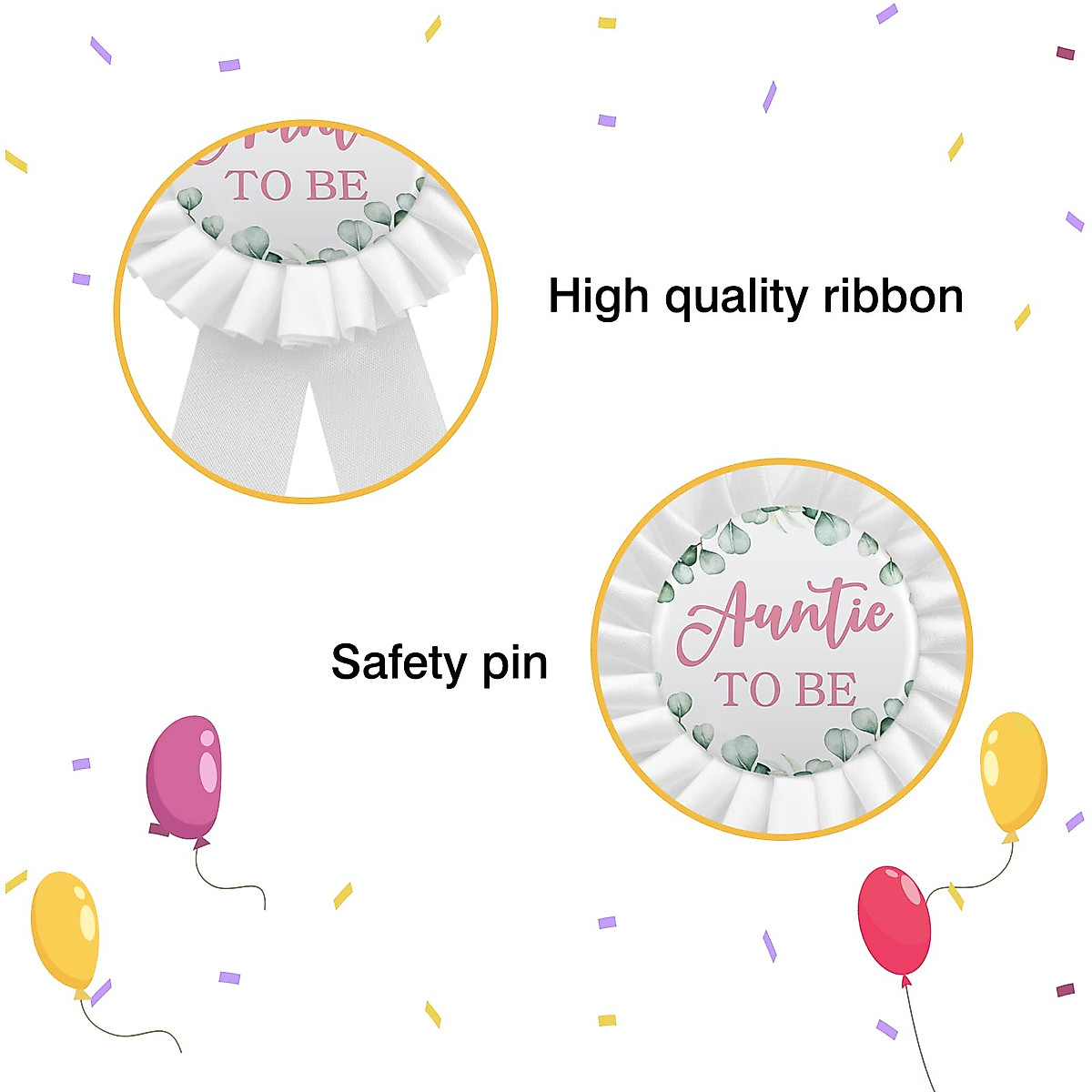 WOWOPA Auntie To Be Tinplate Badge Pin, Gender Reveal Baby Shower Pin, Green Leaves Aunt Satin Fabric Button Party Decorations - White 1pcs