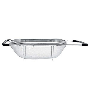 U.S. Kitchen Supply - Premium Quality Over The Sink Stainless Steel Oval Colander with Fine Mesh 6 Quart Strainer Basket & Expandable Rubber Grip Handles - Strain, Drain, Rinse Fruits, Vegetables