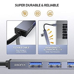 iDsonix USB Hub, Aluminum 4-Port PS4 USB 3.0 Data to USB Hub Adapter (Ultra-Slim) USB C Splitter for Laptop Compatible with PC,MacBook Air, Mac Pro/Mini, Surface Pro, Flash Drive, Mobile HDD and More