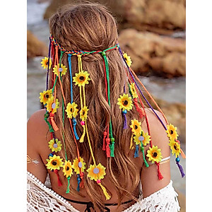 DRESBE Flower Headband Colorful Tassel Headbands Hawaii Beach Hairbands Hippie Rave Hair Accessories for Women (Daisy)