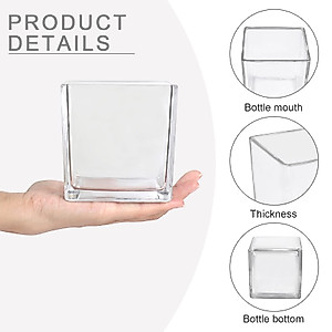 6 Pack Clear Square Glass Vases, Planter Terrarium Flowers Vase Candle Holder for Home,Garden, Wedding Centerpiece Decorations and Formal Dinners (Width 4", Height 4")
