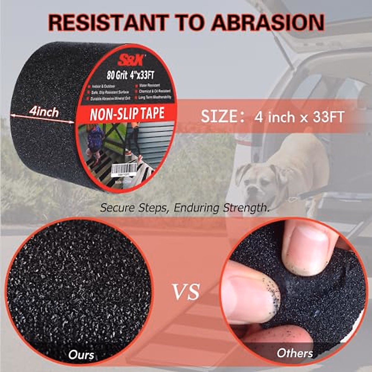 S&X Anti Slip Tape, 4Inch x 33Ft Grip Tape, Black