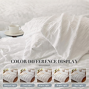 cozyide White Duvet Cover Queen Size, 3 Pieces Bedding Duvet Covers, Soft Breathable Seersucker Duvet Cover Set with Zipper Closure and Corner Ties (1 Duvet Cover 90"x90" + 2 Pillow Shams 20"x26")