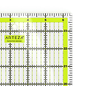 Arteza Quilting Ruler and Quilting Ruler Laser Cut Acrylic Quilters' Ruler with Patented Double Colored Grid Lines for Easy Precision Cutting