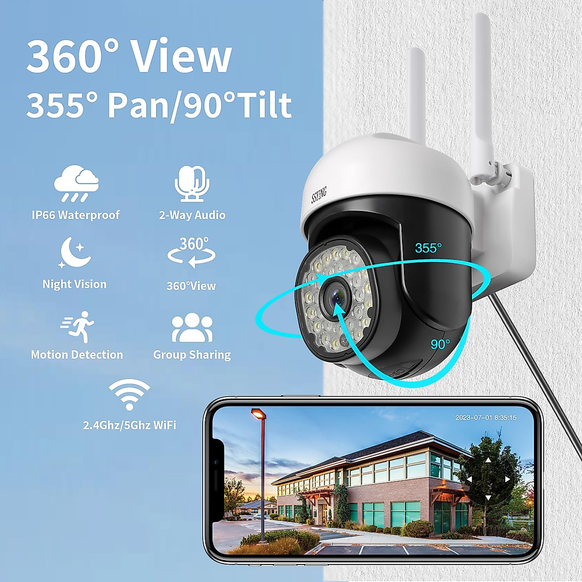 SSYING 2PCS Surveillance Outdoor Security Cameras, 5G/2.4G Wi-Fi Wireless 1080P Dome Home Cam with Phone App, 360°View Pan/Tilt, Color Night Vision, 2-Way Audio, IP66 Waterproof, Motion Detection