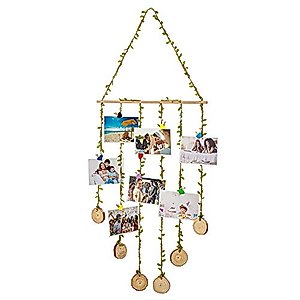 Hanging Photo Display, Wall Hanging Photo Holders Multi Photo Display with 8 Wood Clips and 1 Wall Hook, Picture Holders Frame Collage Decoration for Home Office Nursery Room Dorm Holiday Card Display