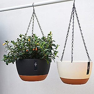 COGINQUS Hanging Planters Set,3pcs Hanging Flower Plant Pot with Drainage Hole,Removable Tray Basket for Indoor Outdoor Garden Herb Succulent Ceiling Wall Window Hanging Planter with Chain