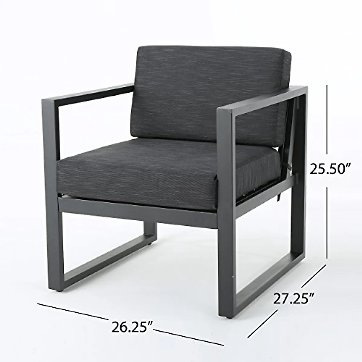 Christopher Knight Home Navan Outdoor 4-Seater Aluminum Chat Set, Silver / Dark Grey Cushions