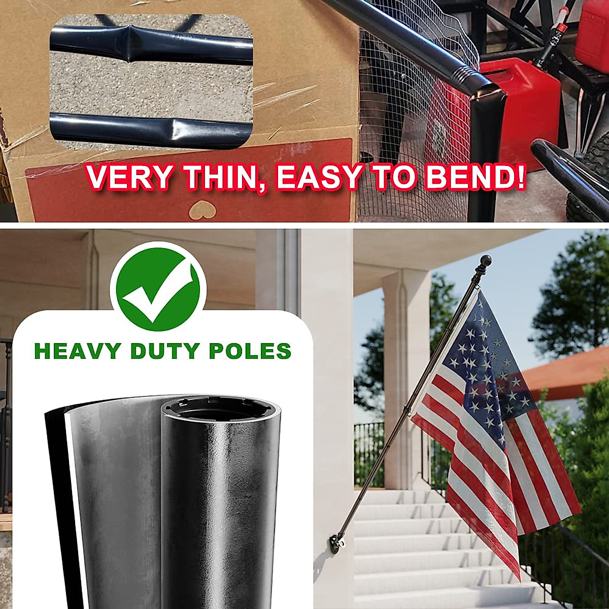 FFILY 5 FT Flag Poles for 3x5 Flags Outdoor, Flag Pole for Outside House with Tangle Free Flag Pole Rings, Heavy Duty American Flagpoles Residential kit for House, Porch