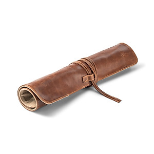 Angus Stoke premium leather Knife Roll Bag - Storage and Protection for Chef Knives, 7 Slots and 1 Zipper Pocket, genuine Buffalo Leather Case Nils (Mahogany)