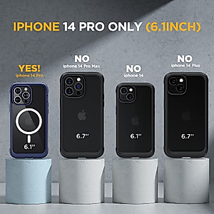 Miracase Magnetic for iPhone 14 Pro Case, [Compatible with MagSafe] [Built-in Tempered Glass Screen Protector] Full-Body Rugged Protective Case with Camera Lens Protector, Gem Blue